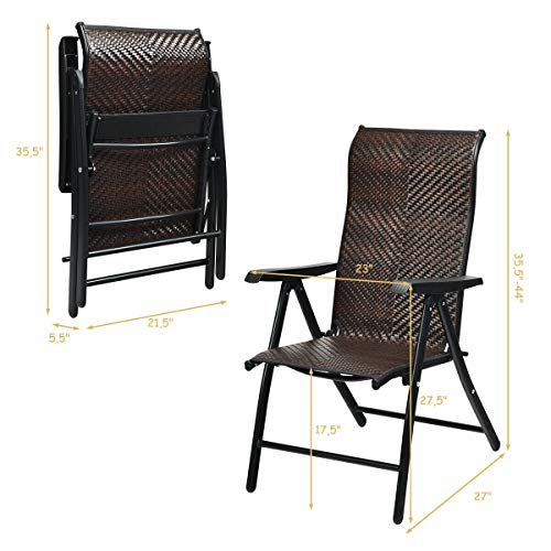 2PCS Outdoor PE Rattan Folding Lounge Chair Recliner 5 Adjustable Backrest Position Steel Frame Ideal For Patio Beach Balcony Backyard Pool Side Use Perfect For Family Gathering Party Outdoor Camping