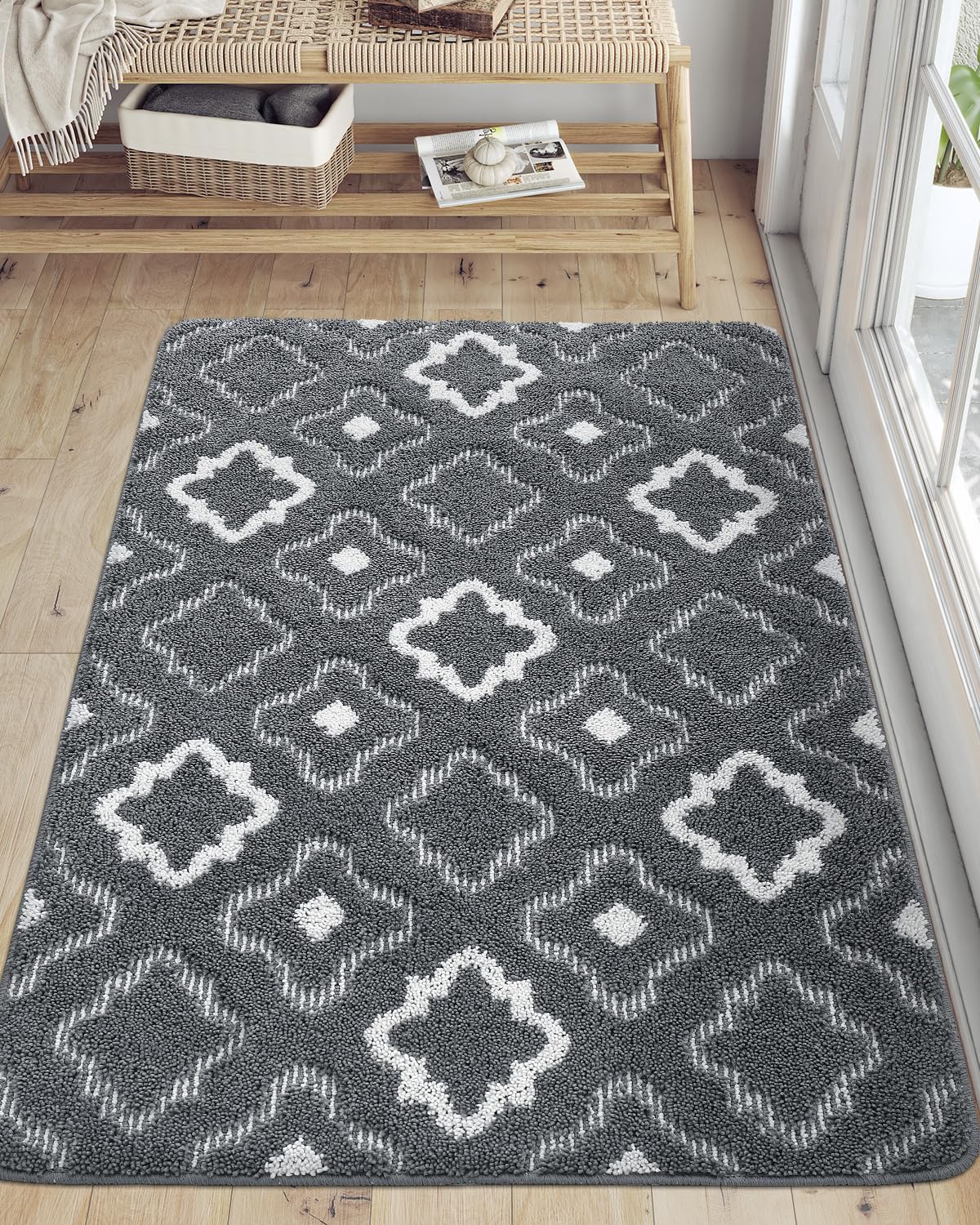 DEXI Door Mats Indoor, Absorbent Non Slip Front Door Rugs for Inside House, Low Profile Easy Clean Entrance Mat, 48"x32", Grey