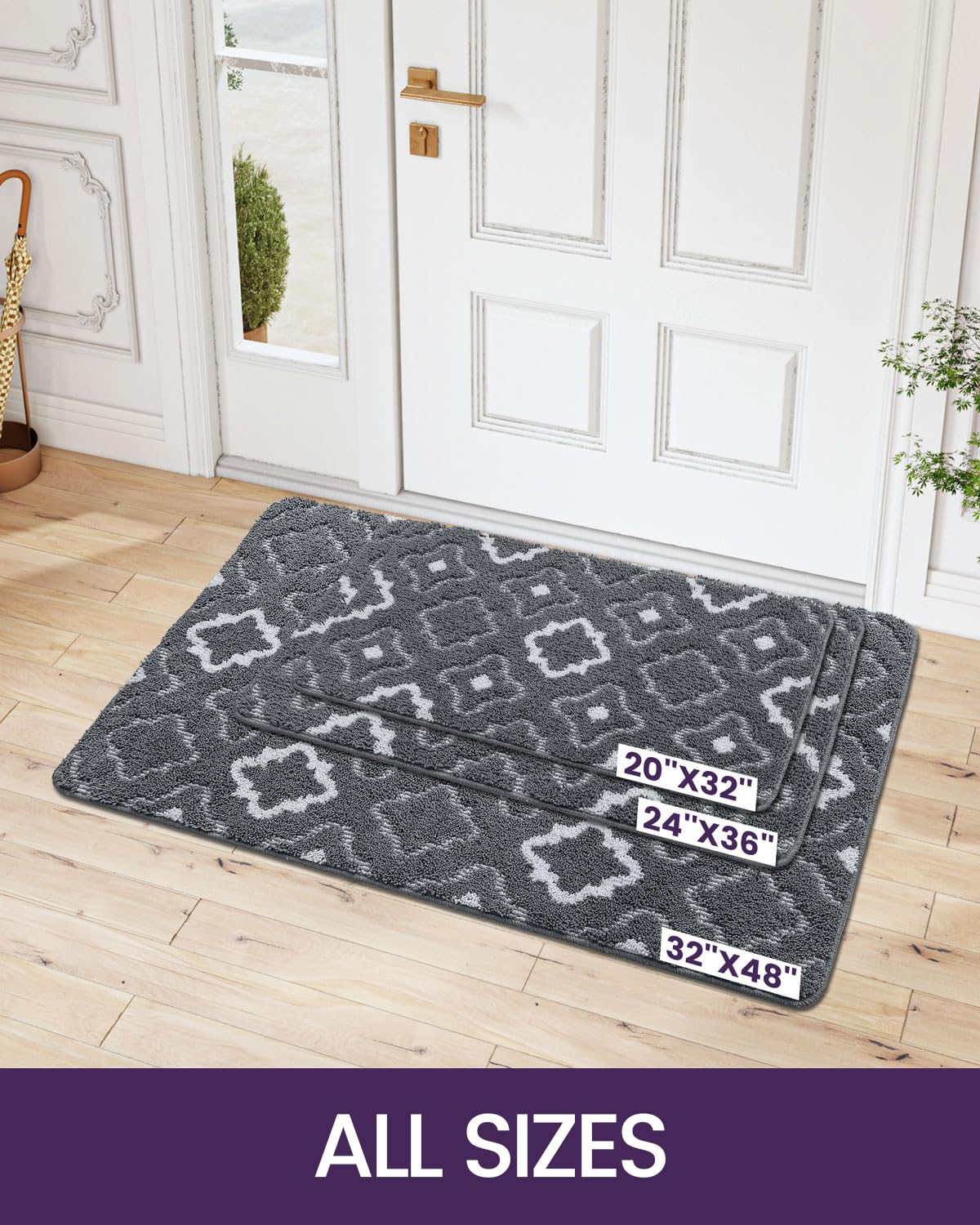 DEXI Door Mats Indoor, Absorbent Non Slip Front Door Rugs for Inside House, Low Profile Easy Clean Entrance Mat, 48"x32", Grey