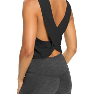 Bestisun Workout Tops for Women Yoga Tops Athletic Gym Clothes Backless Workout Tops Open Back Athletic Tops for Women Black S