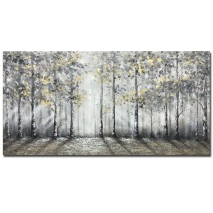 v-inspire art, 24x48 inch modern impressionist tree art 100% hand painted canvas wall art oil painting large paintings gray wall decoration acrylic paint knife painting