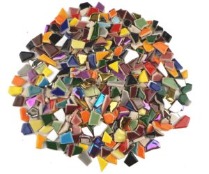 lanyani vibrant broken ceramic tiles for crafts mosaics,irregular polished china tile scraps stained glass pieces, mixed colors- 2pounds/0.97 square foot