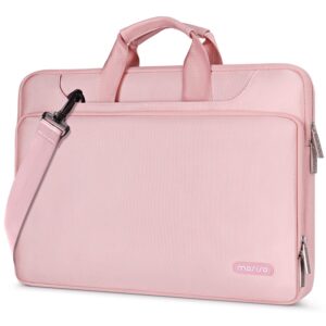 mosiso 360 protective laptop shoulder bag compatible with macbook air 15 inch m2 a2941 2023/pro 16 inch m3 m2 m1 2023-2019, 15-15.6 inch notebook,matching color sleeve with belt, pink