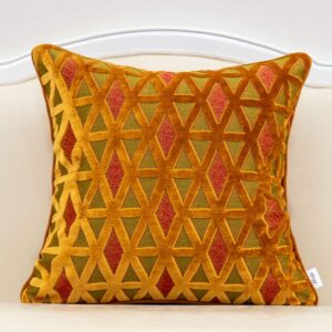 alerfa 18 x 18 inch square diamond plaid striped embroidery cut velvet cushion case luxury modern throw pillow cover decorative pillow for couch sofa living room bedroom car, orange