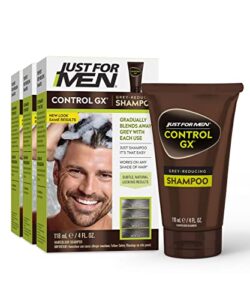 just for men control gx grey reducing shampoo, gradual hair color for stronger and healthier hair, 4 fl oz - pack of 3 (packaging may vary)