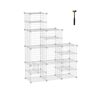 c&ahome wire cube storage, wire grids organizer unit with large and small dividers, metal c grids shelving, storage bins, ideal for closet cabinet, bedroom, living room, office, dormitory, white