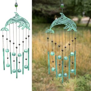 vp home 28.5" h tribal dolphin wind chimes for outside unique tribal dolphin windchimes for outdoor decorations garden decor dolphin cimes for women, mom, grandma, unisex