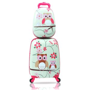 sandinrayli kid luggage set, 12” backpack & 16” kid carry on suitcase with spinner wheels, travel rolling luggage for girl