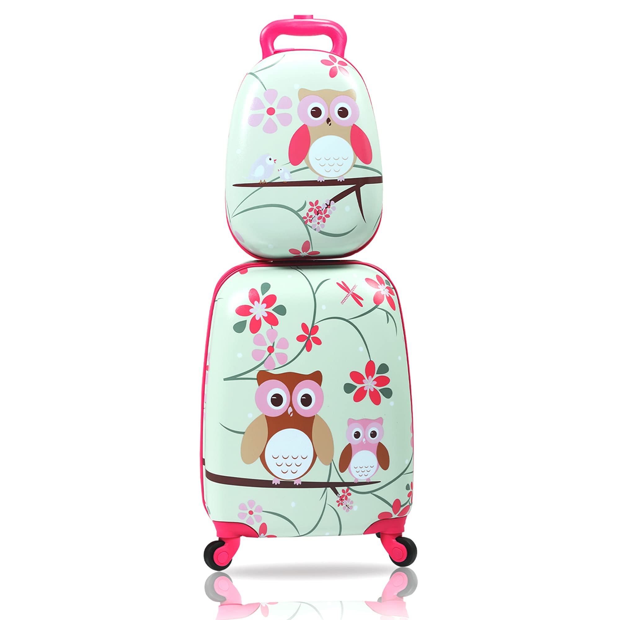 Sandinrayli Kid Luggage Set, 12” Backpack & 16” Kid Carry on Suitcase with Spinner Wheels, Travel Rolling Luggage for Girl