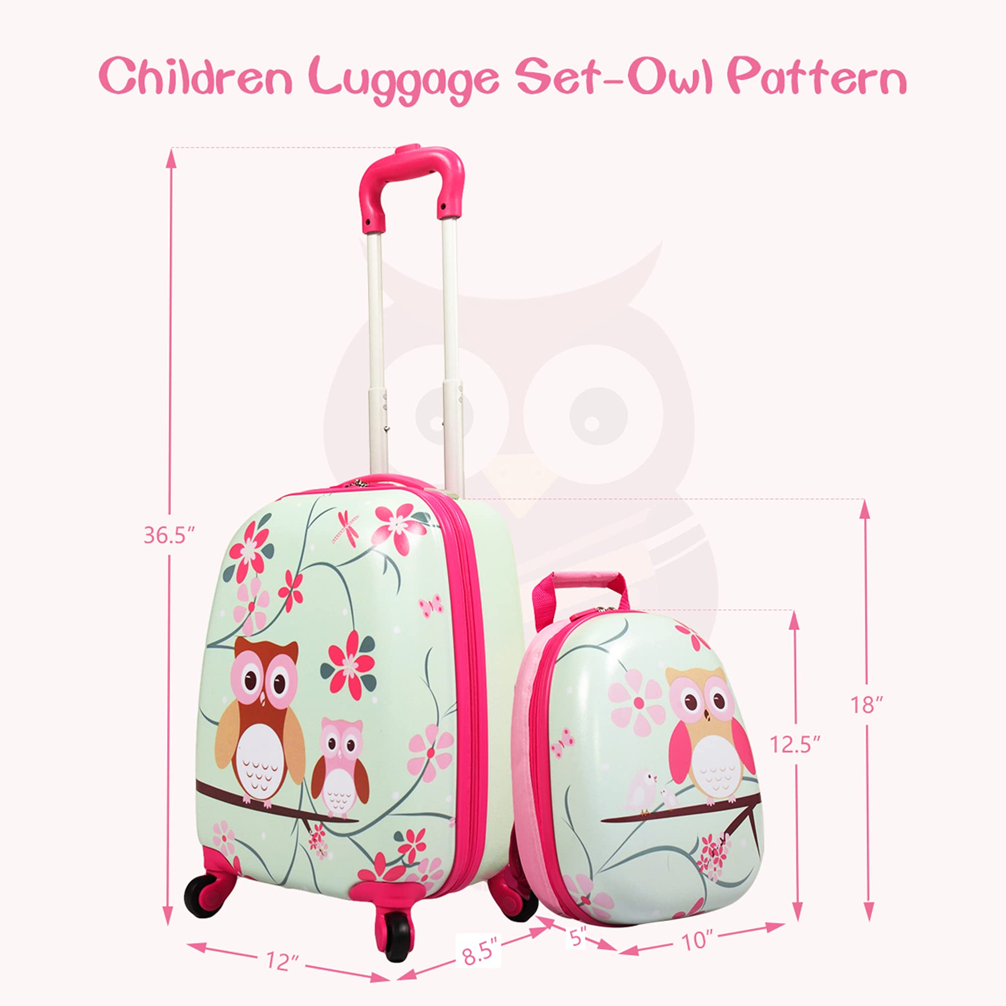 Sandinrayli Kid Luggage Set, 12” Backpack & 16” Kid Carry on Suitcase with Spinner Wheels, Travel Rolling Luggage for Girl