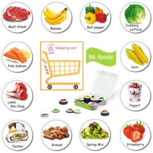 MORCART Grocery List Magnets - 96 PCS Shopping List Kitchen Food Series Refrigerator Magnets for Fruits, Breakfast, Vegetables, Seafood, Salad, and Meats - Toddlers Learning and Family Organization