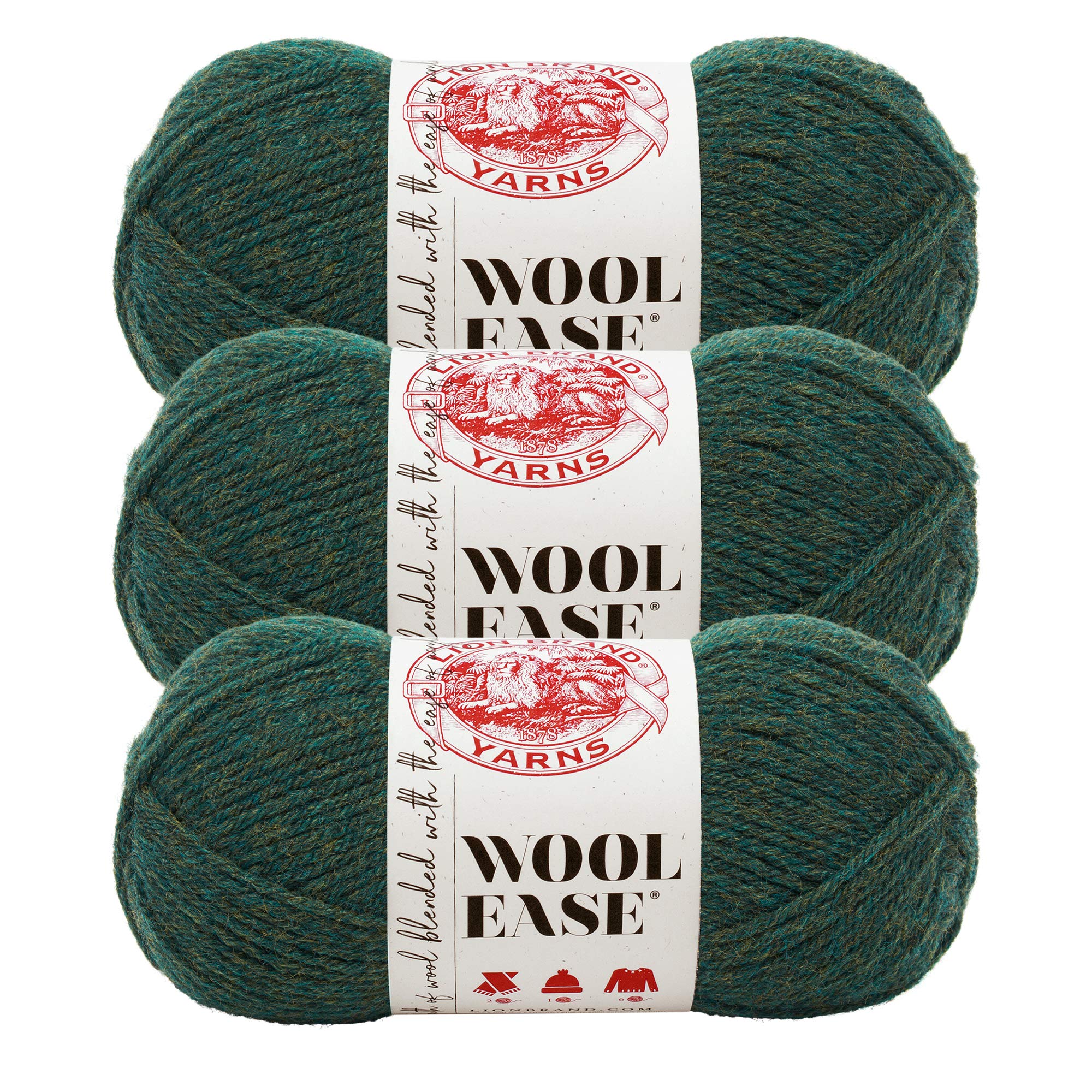 (3 Pack) Lion Brand Yarn Wool-Ease Yarn, Forest Green Heather