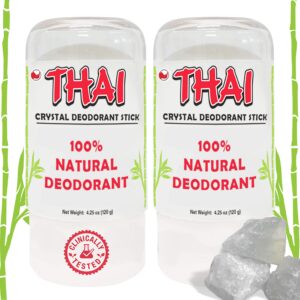 2-pack thai crystal deodorant salt stone - clinically tested, dermatologist approved - natural unscented for women men & teens