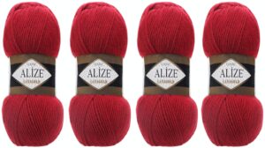 alize lanagold yarn for crochet, knitting crafting wool,hand knitting yarn blend warm soft natural chunky hand woven knitting crochet wool lot of 4 skeins 400gr 1048 yds (56-red)