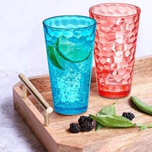 Amazing Abby - Iceberg - 24-Ounce Plastic Tumblers (Set of 8), Plastic Drinking Glasses, Mixed-Color High-Balls, Reusable Plastic Cups, Stackable, BPA-Free, Shatter-Proof, Dishwasher-Safe