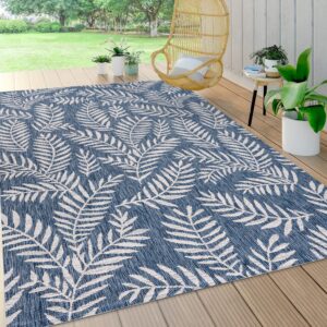 jonathan y smb119b-3 nevis palm frond indoor outdoor area-rug coastal floral easy-cleaning bedroom kitchen backyard patio non shedding, 3 x 5, navy/ivory