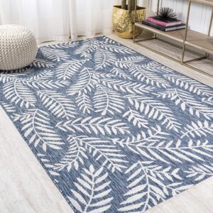 JONATHAN Y SMB119B-3 Nevis Palm Frond Indoor Outdoor Area-Rug Coastal Floral Easy-Cleaning Bedroom Kitchen Backyard Patio Non Shedding, 3 X 5, Navy/Ivory