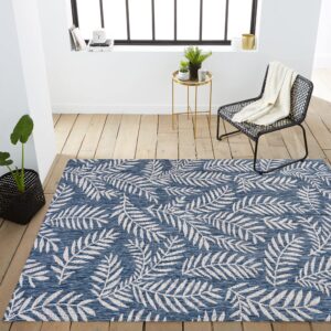 JONATHAN Y SMB119B-3 Nevis Palm Frond Indoor Outdoor Area-Rug Coastal Floral Easy-Cleaning Bedroom Kitchen Backyard Patio Non Shedding, 3 X 5, Navy/Ivory