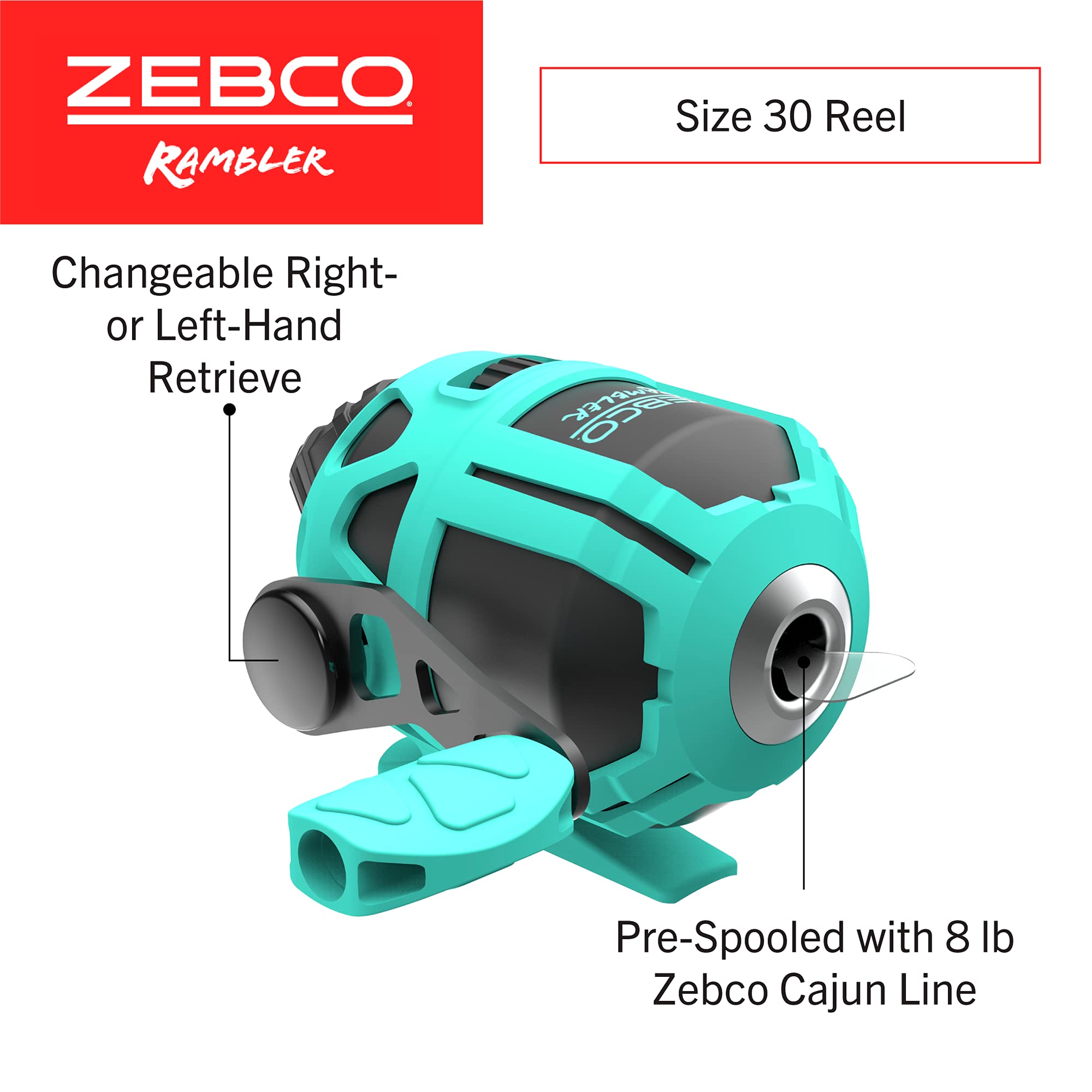 Zebco Kids Rambler Spincast Reel and Fishing Rod Combo, 5-Foot 3-Inch 2-Piece Fishing Pole, Size 30 Reel, Changeable Right- or Left-Hand Retrieve, Pre-Spooled with 8-Pound Zebco Cajun Line