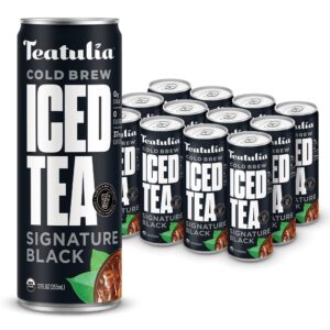 teatulia unsweetened signature black organic iced tea cans | 12 slim 12oz cans | still cold brewed sugar-free tea caffeinated