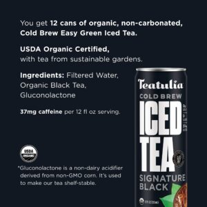 Teatulia Unsweetened Signature Black Organic Iced Tea Cans | 12 Slim 12oz Cans | Still Cold Brewed Sugar-Free Tea Caffeinated