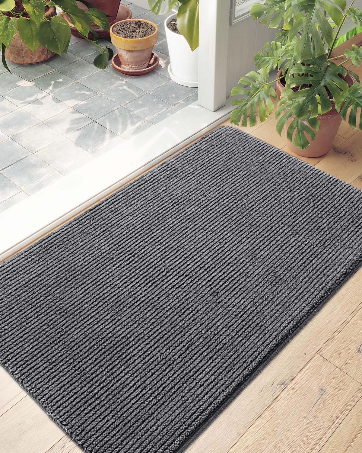 DEXI Door Mat Entryway Doormat Front Entrance Non-Slip Low Profile Washable for Inside Entry 19.5"x31.5",Grey