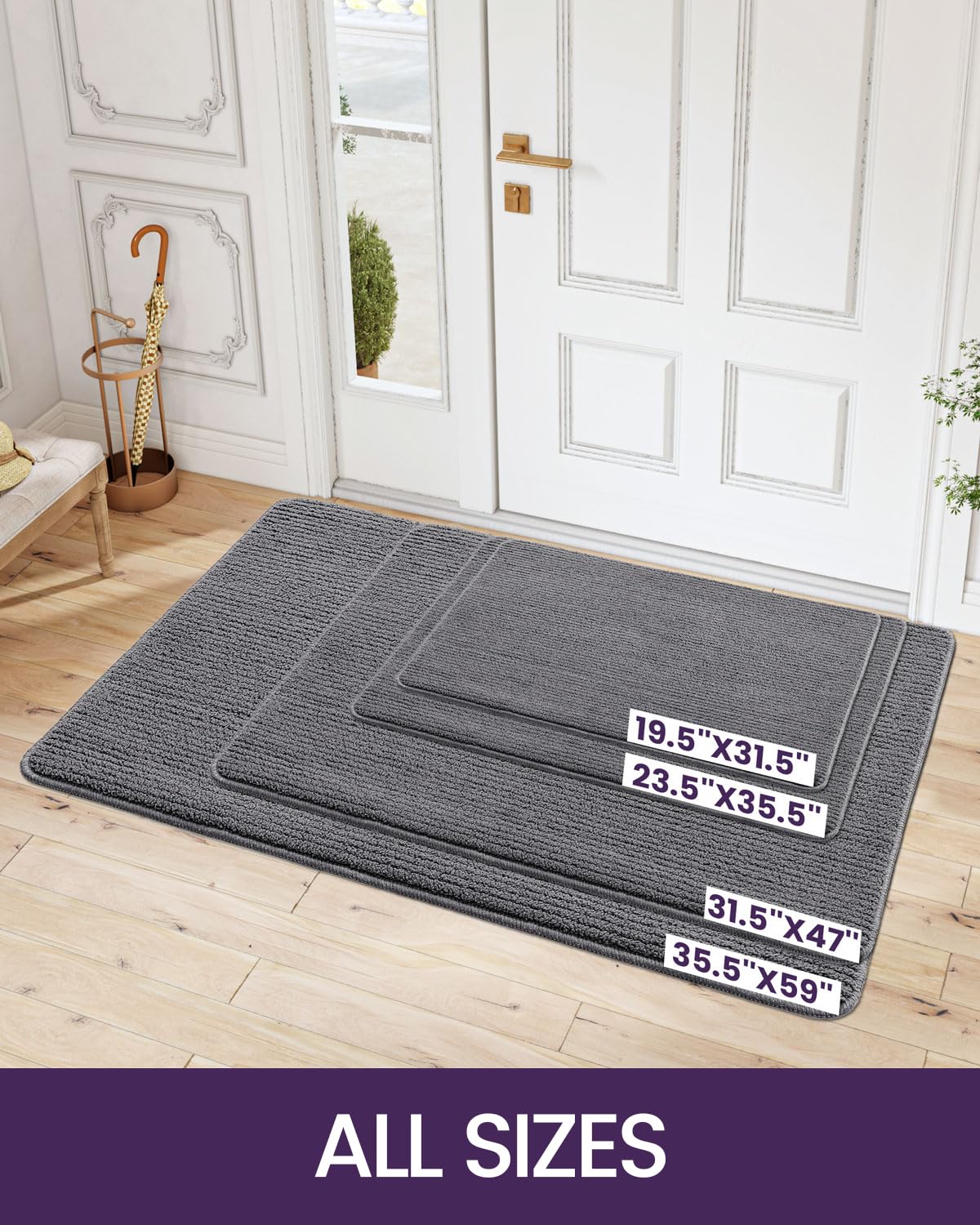 DEXI Door Mat Entryway Doormat Front Entrance Non-Slip Low Profile Washable for Inside Entry 19.5"x31.5",Grey