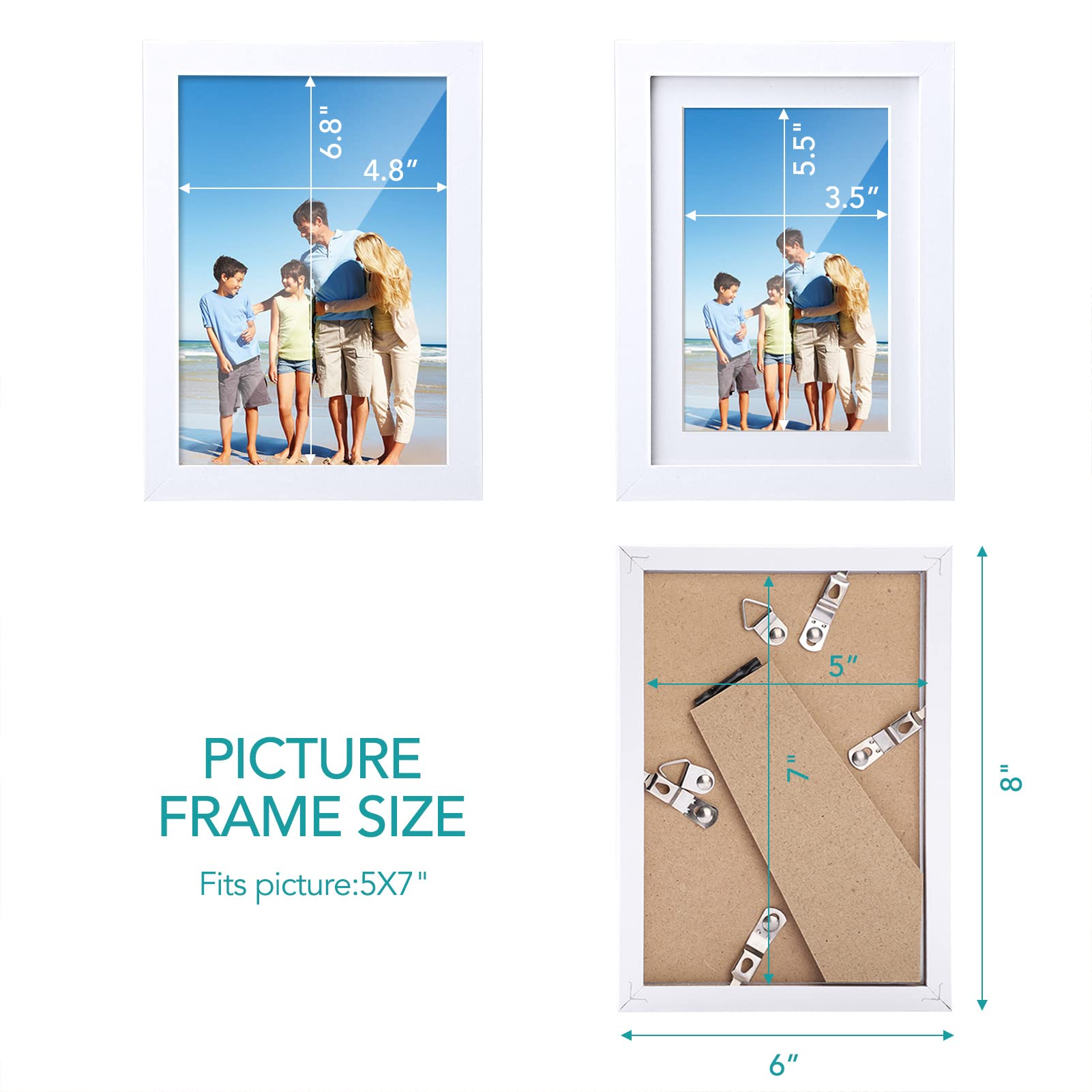 TWING 5x7 Picture Frame White Displays 4x6 Photo Frame with Mat or 5x7 Inch Without Mat,Made of Plexiglass, MDF Wood, Table Top Display and Wall Mounting, Ideal Gift to Family and Friends