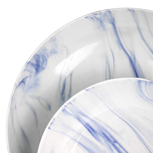 Elama Fine Round Gloss Dinnerware Dish Set, 16 Piece, Blue and White Marble