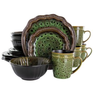 elama stoneware round oval dinnerware dish set, jade green