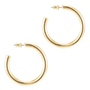 pavoi 14k yellow gold hoop earrings for women | 3.5mm thick 45mm infinity gold hoops women earrings | gold plated loop earrings for women | lightweight hoop earrings set