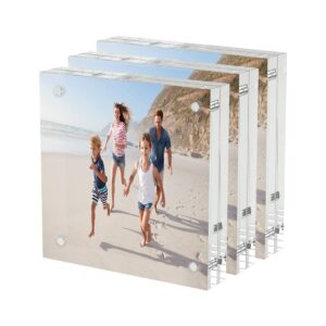 aitee 4x4 acrylic picture frames 3 pack, 20% thicker block, clear picture frames freestanding double sided magnetic acrylic lucite frameless transparent square frame gift for desktop display