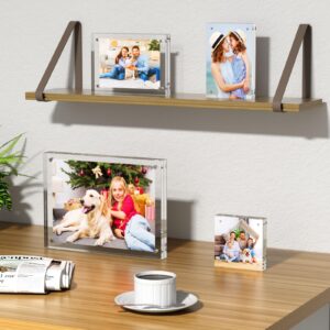 AITEE 4x4 Acrylic Picture Frames 3 Pack, 20% Thicker Block, Clear Picture Frames Freestanding Double Sided Magnetic Acrylic Lucite Frameless Transparent Square Frame Gift for Desktop Display