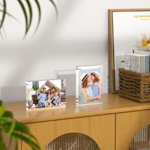 AITEE 4x4 Acrylic Picture Frames 3 Pack, 20% Thicker Block, Clear Picture Frames Freestanding Double Sided Magnetic Acrylic Lucite Frameless Transparent Square Frame Gift for Desktop Display