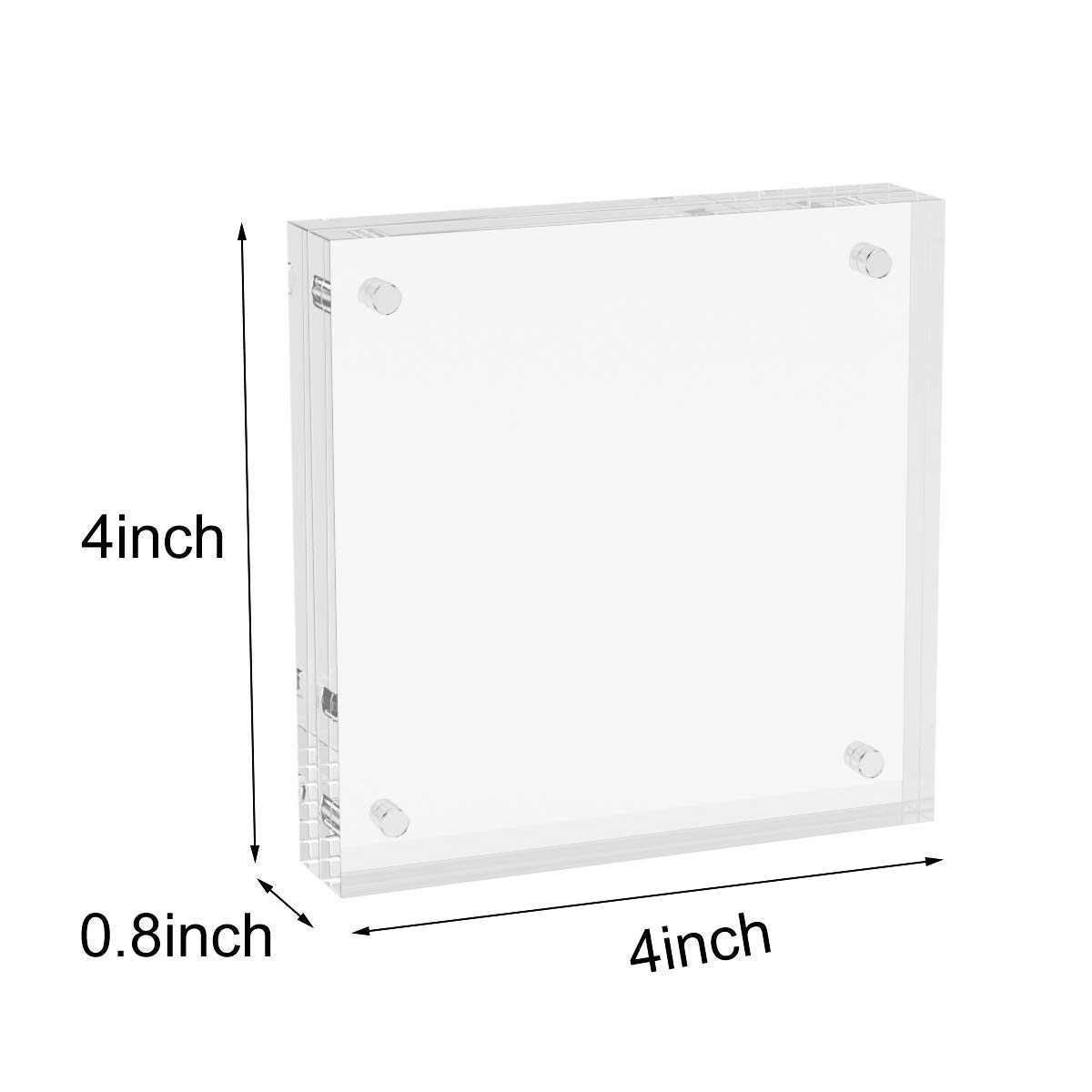 AITEE 4x4 Acrylic Picture Frames 3 Pack, 20% Thicker Block, Clear Picture Frames Freestanding Double Sided Magnetic Acrylic Lucite Frameless Transparent Square Frame Gift for Desktop Display