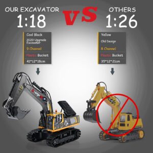 kolegend Remote Control Excavator Toy 16 Inch, 11 Channel RC Construction Vehicles Hydraulic Haulers Digger Toys Gift for 6 7 8 9 10 Years Old Kids Boys