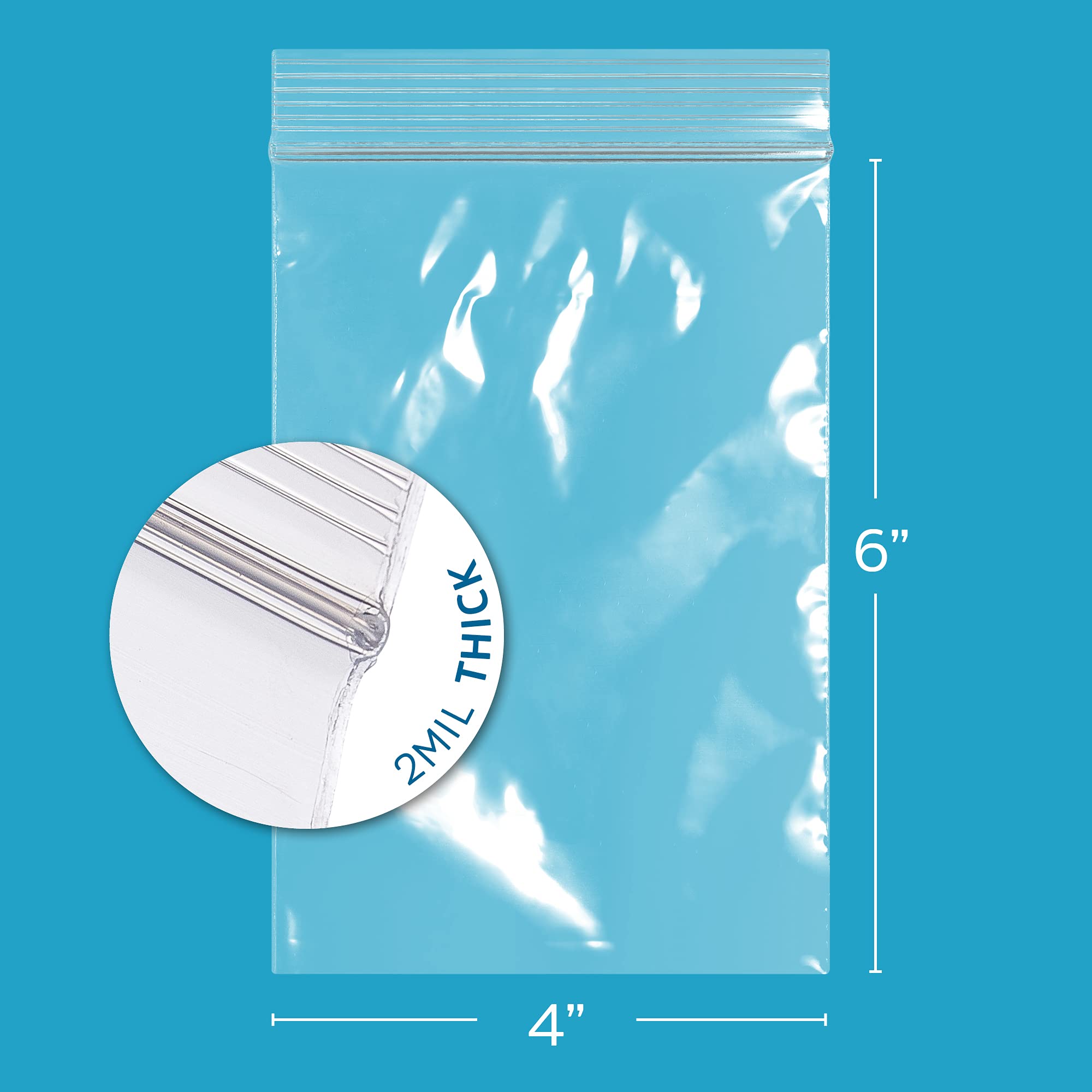 Clear Plastic RECLOSABLE Zip Bags - Bulk GPI Pack of 500 4" x 6" 2 mil Thick Strong & Durable Poly Baggies with Resealable Zip Top Lock for Travel, Storage, Packaging & Shipping.