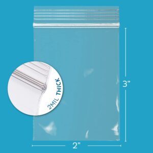 GPI Clear Plastic Reclosable ZIP Poly Bags, Case of 100, 2-mil Thick, 2 Inch x 3 Inch, for Travel, Storage, Shipping