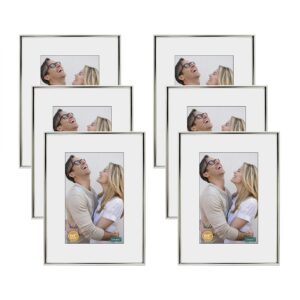 decanit 5x7 picture frame set - silver metal thin frames for wall or tabletop display of 3.5x5 photos with mat or 5x7 without mat - gallery wall kit-6pack