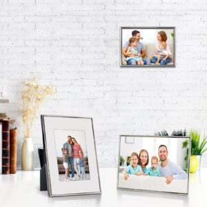 DECANIT 5x7 Picture Frame Set - Silver Metal Thin Frames for Wall or Tabletop Display of 3.5x5 Photos with Mat or 5x7 Without Mat - Gallery Wall Kit-6Pack