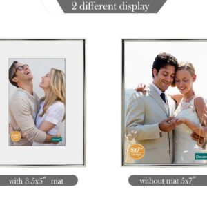 DECANIT 5x7 Picture Frame Set - Silver Metal Thin Frames for Wall or Tabletop Display of 3.5x5 Photos with Mat or 5x7 Without Mat - Gallery Wall Kit-6Pack