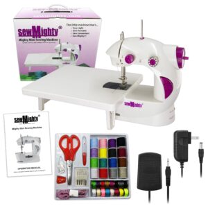 sew mighty, the original portable sewing machines - perfect for kids, travel, quick repairs & small projects - dual speed, battery & ac power, foot pedal controller & more (mighty mini kit)