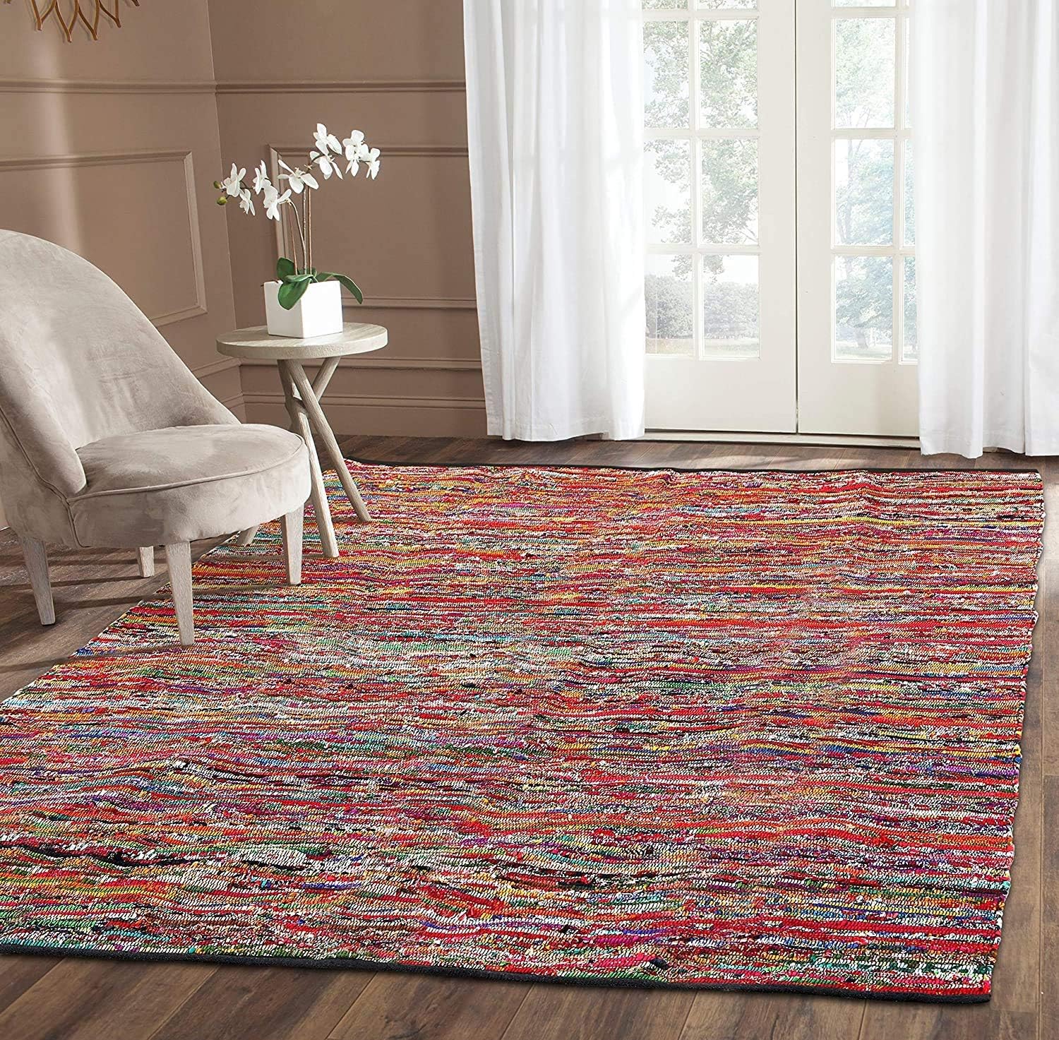 Cotton Multi Chindi Hand Woven Rugs - 8x10 Feet Rectangle Hand Braided Bohemian Colorful Area Rug - Recycled Braided Chindi Rugs- Biodegradable Area Rugs 96x120 inch.