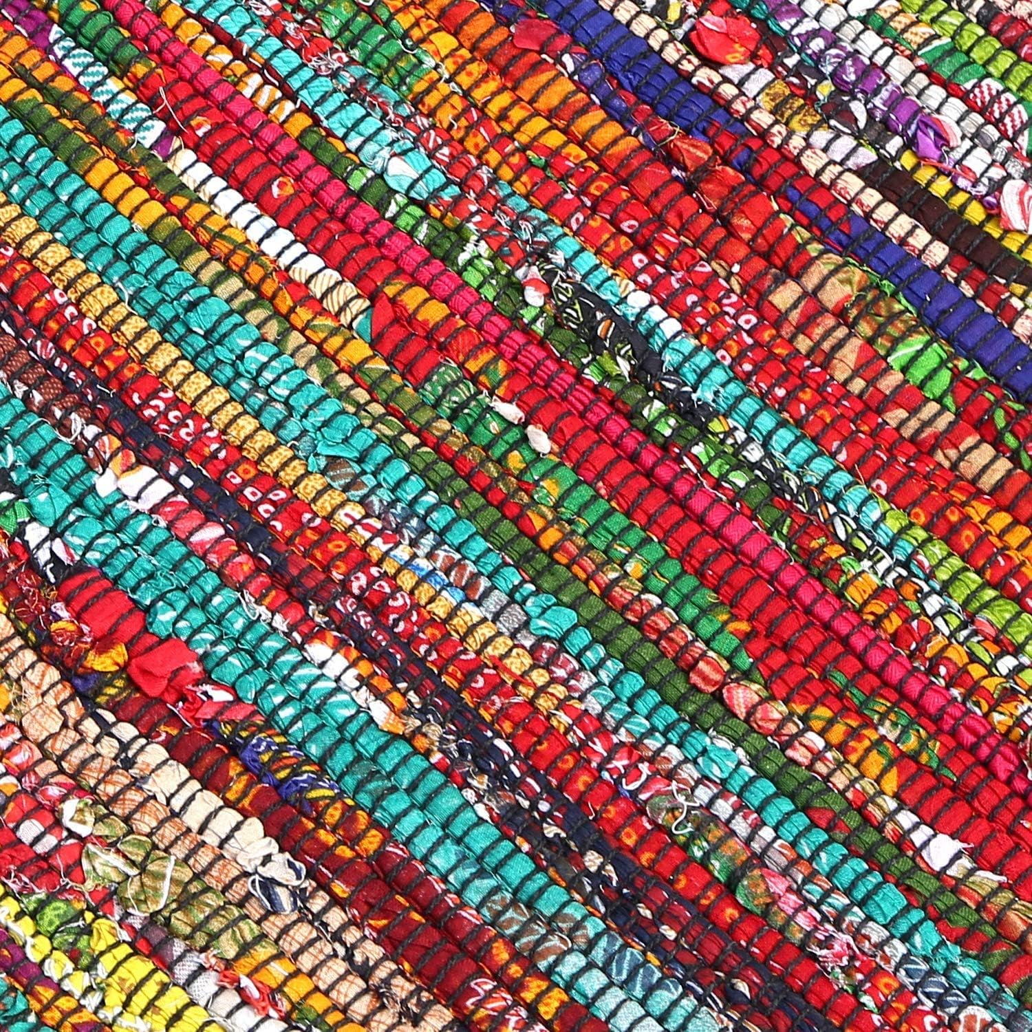 Cotton Multi Chindi Hand Woven Rugs - 8x10 Feet Rectangle Hand Braided Bohemian Colorful Area Rug - Recycled Braided Chindi Rugs- Biodegradable Area Rugs 96x120 inch.