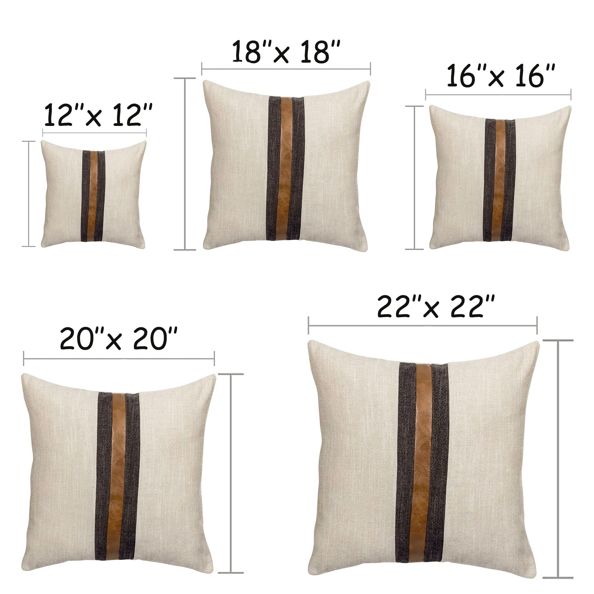 BOYSUM Farmhouse Decorative Outdoor Throw Pillow Covers for Couch Sofa Bed Brown Faux Leather Accent Pillow Cover Modern Decor Pillow Case 20 x 20 Inch (Beige)