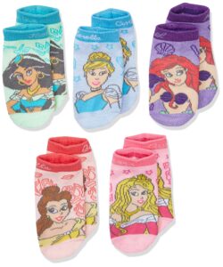 disney girls princess 5 pack shorty casual sock, multi princess, shoe size 4-8 us