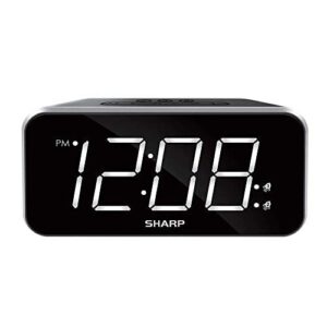 Sharp Alarm Clock Jumbo Easy to Read Display – 3 Step Dimmer Control – Dual Alarms, Battery Back-up, Black with White LED