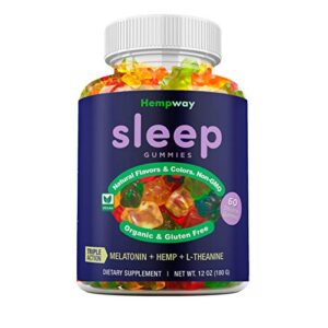 hemp sleep gummies triple action | promotes healthy sleep | relaxes body & mind | made in usa | 5mg melatonin | 200mg hemp | 10mg l-theanine | 60 organic gummies