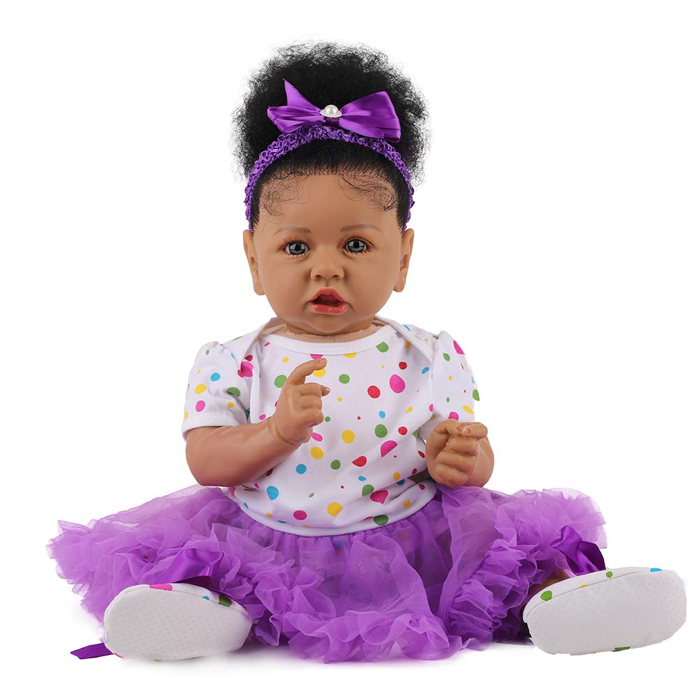 HOOMAI Lifelike Reborn Baby Dolls with Soft Body African American Realistic Girl Doll 22.8 Inch Best Birthday Gift Set