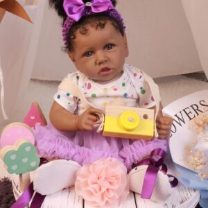 HOOMAI Lifelike Reborn Baby Dolls with Soft Body African American Realistic Girl Doll 22.8 Inch Best Birthday Gift Set